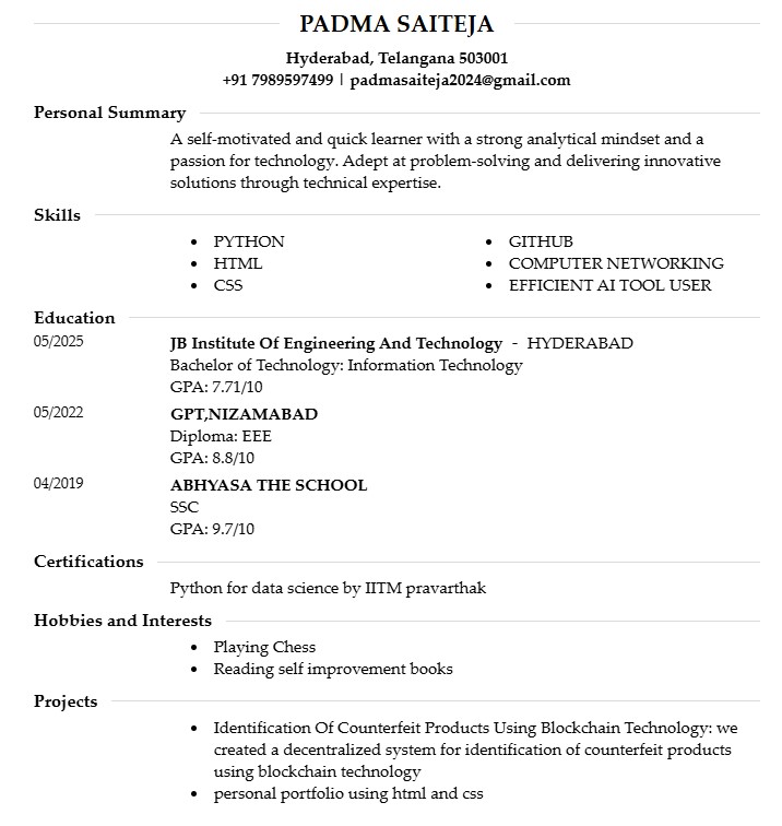 Padma Saiteja Resume